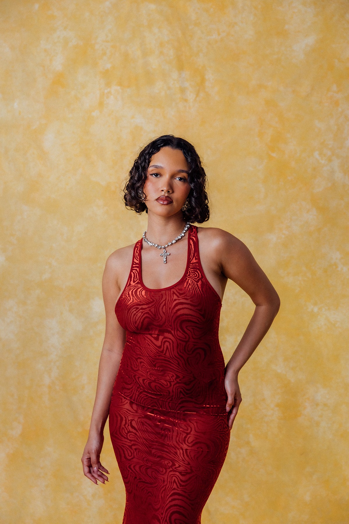 Siren Racerback Smoke Velvet Dress - Cherry — Kai Collective