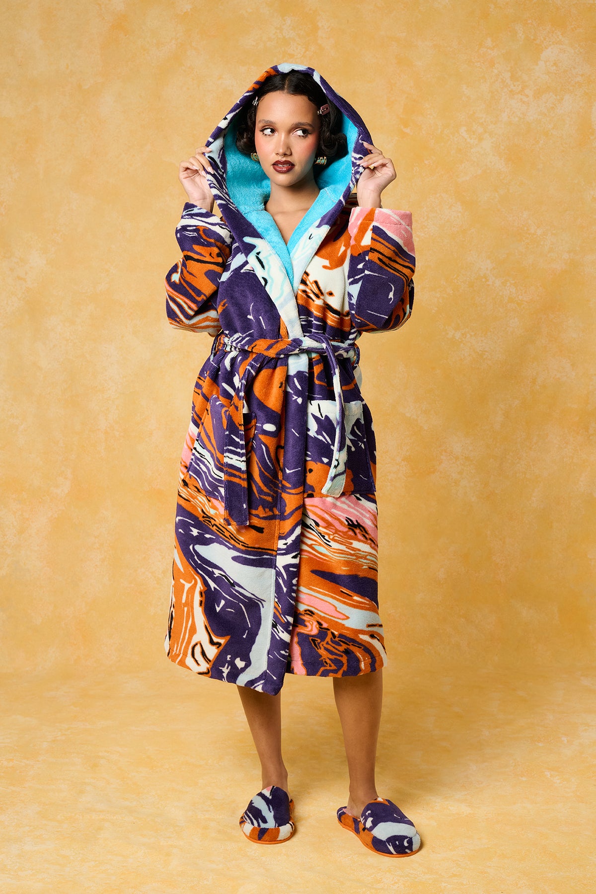 Gaia Hooded Printed Robe - Purple — Kai Collective