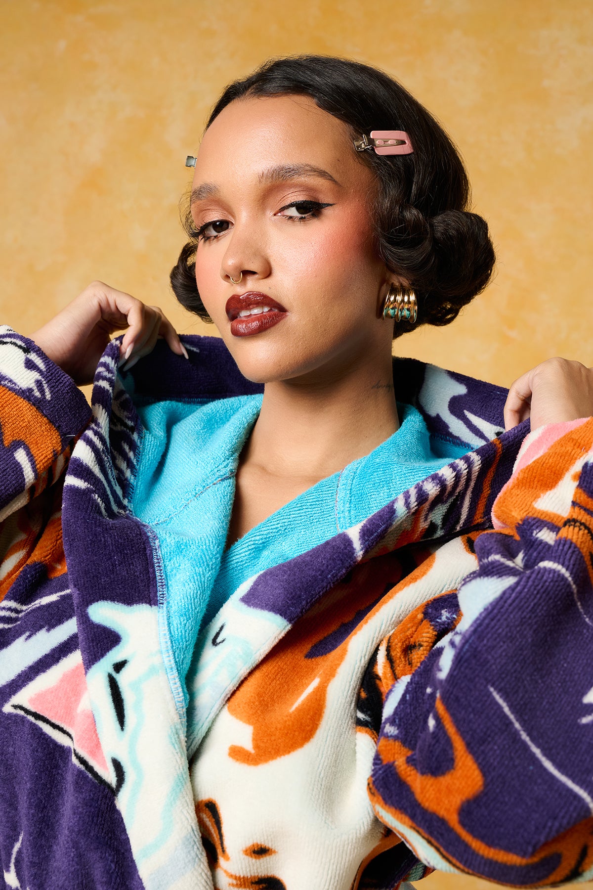 Gaia Hooded Printed Robe - Purple — Kai Collective