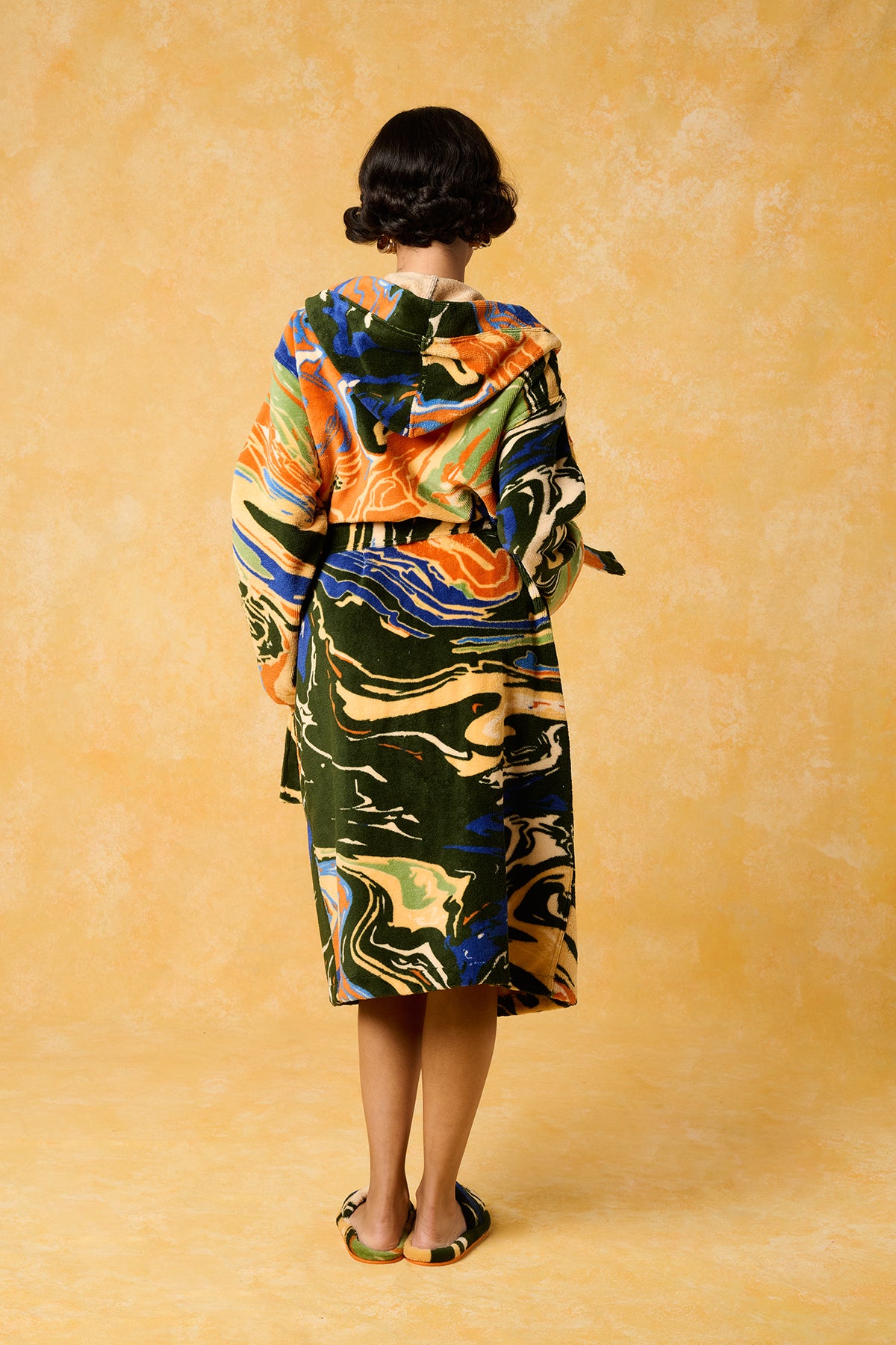 Gaia Hooded Printed Robe - Forest Green — Kai Collective
