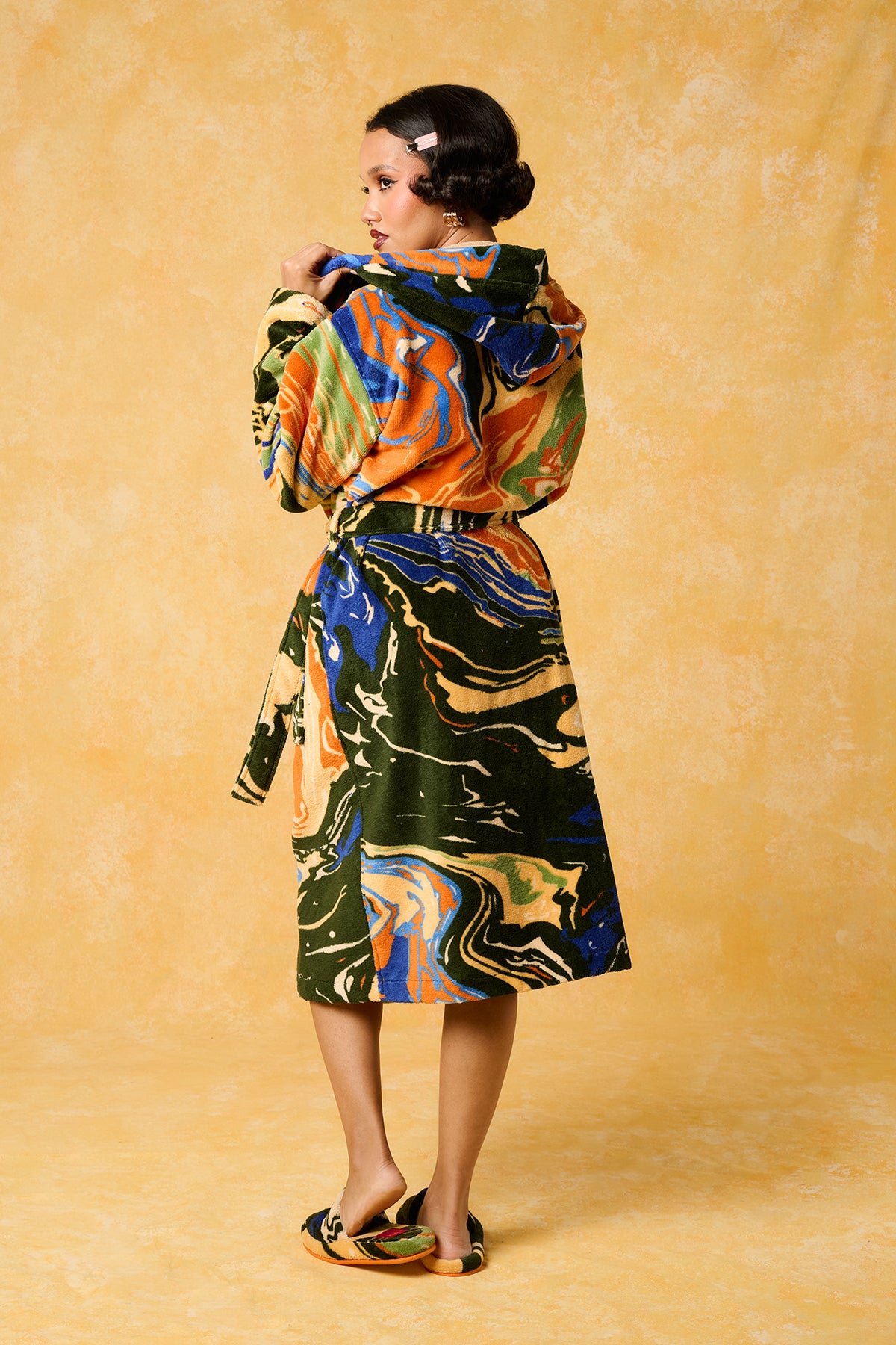 Gaia Hooded Printed Robe - Forest Green — Kai Collective