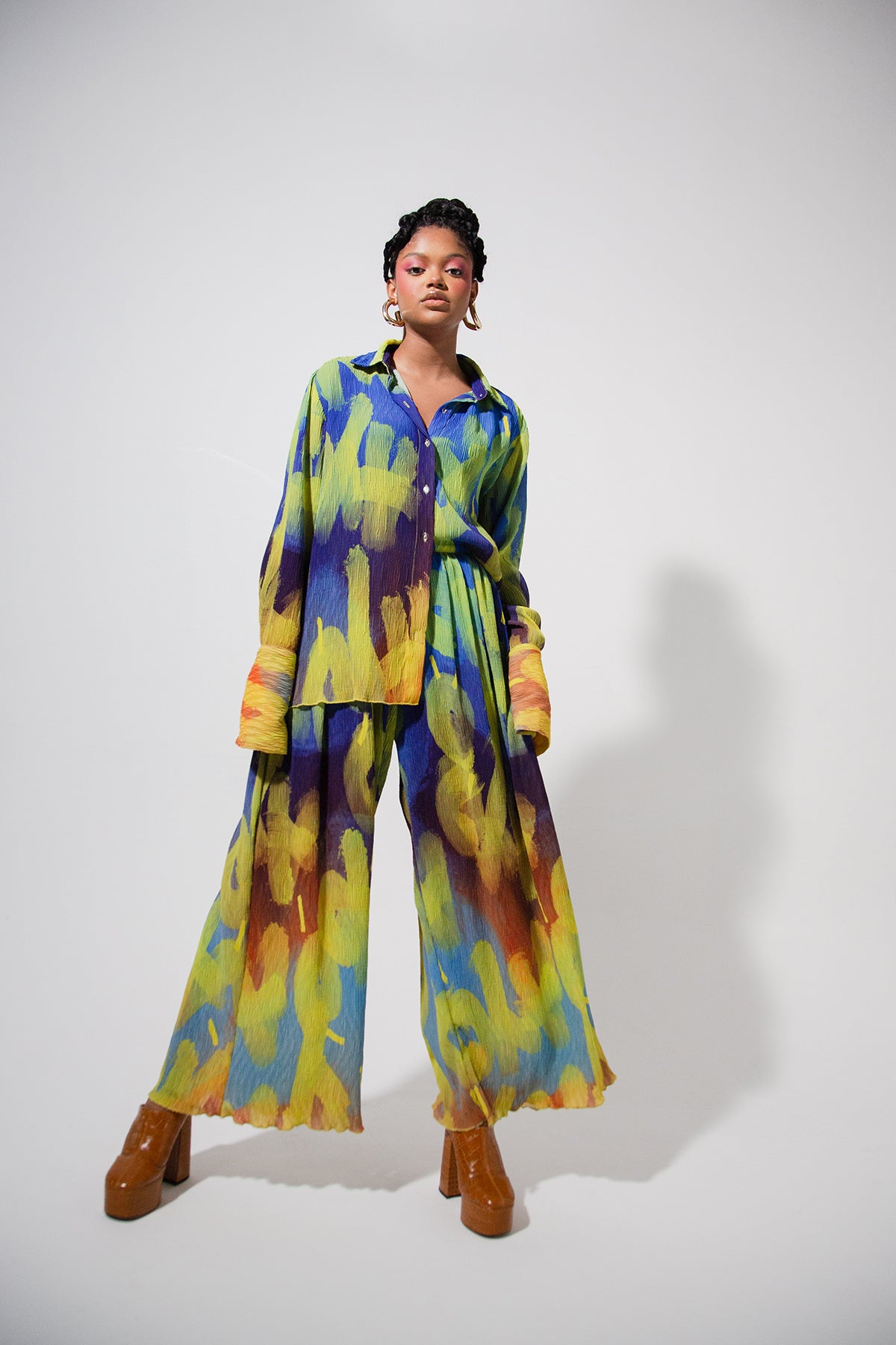 Mawuli Printed Plisse Set - Ayo Print Blue — Kai Collective