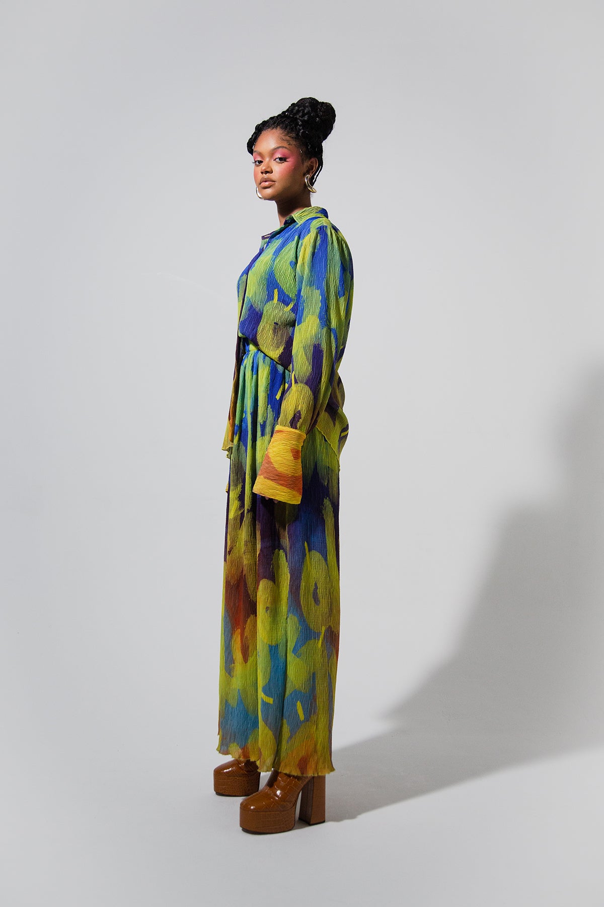 Mawuli Printed Plisse Set - Ayo Print Blue — Kai Collective