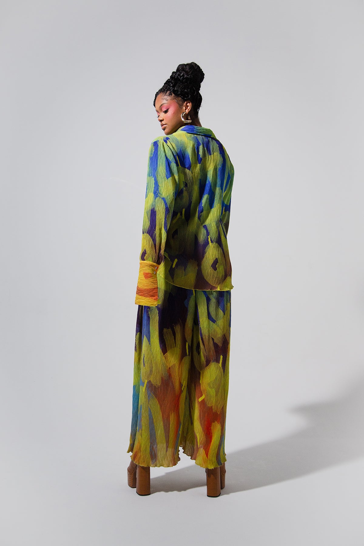 Mawuli Printed Plisse Set - Ayo Print Blue — Kai Collective