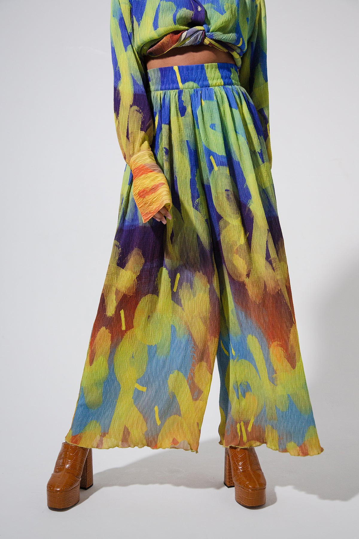 Mawuli Printed Plisse Set - Ayo Print Blue — Kai Collective